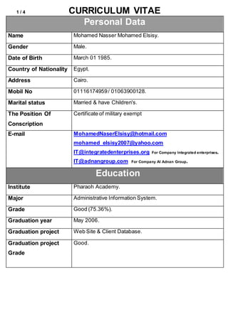 C.V | DOCX | Operating Systems | Computer Software and Applications