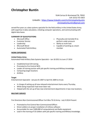 Buntin resume | DOC | Technology & Computing