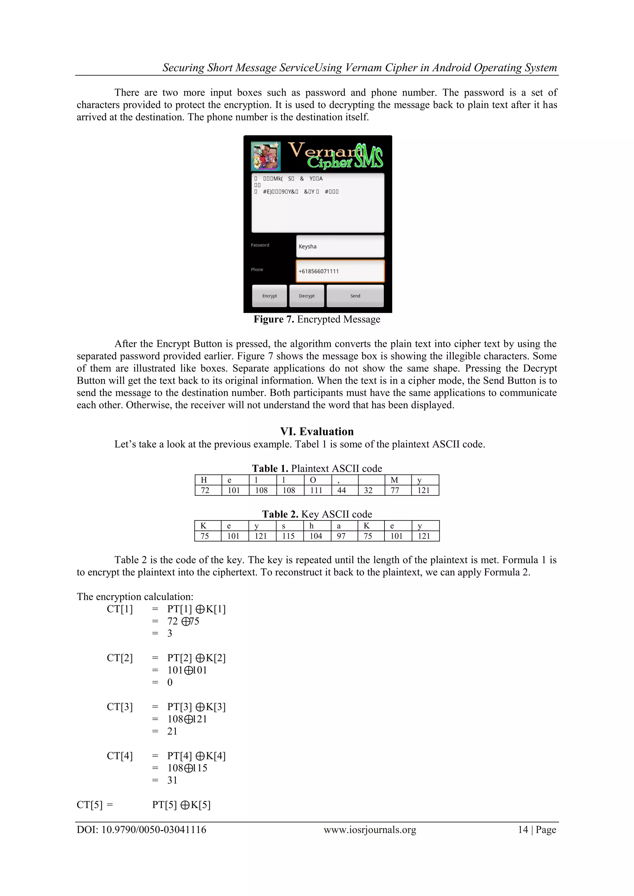 Securing Short Message Service Using Vernam Cipher in Android Operating System | PDF