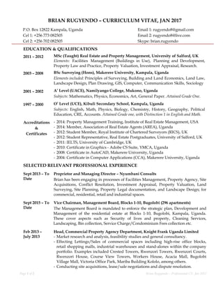 BRIAN RUGYENDO - Professional CV - Jan 2017 | PDF