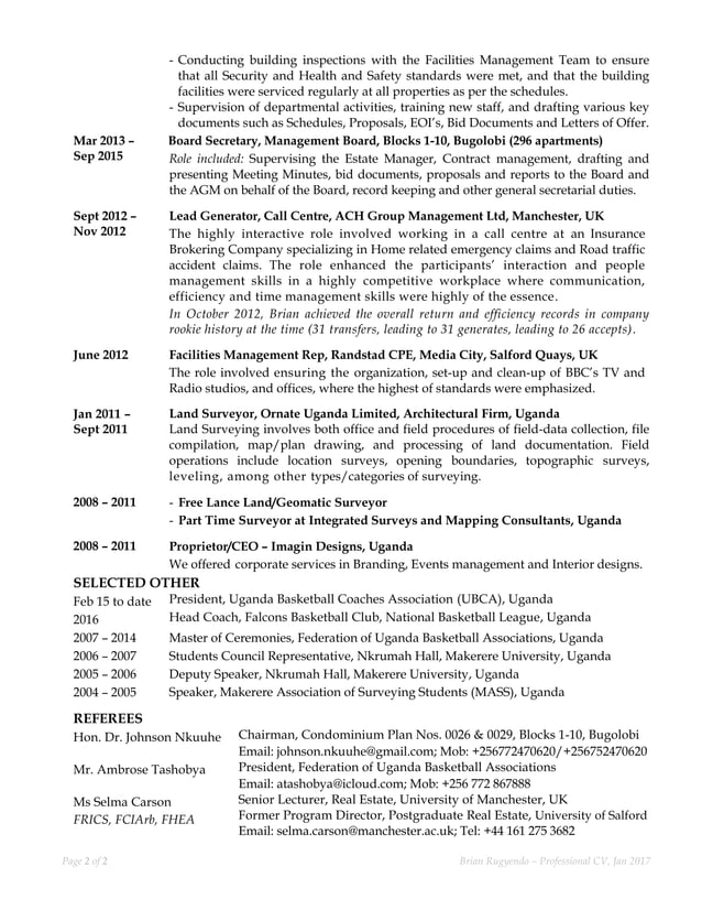 BRIAN RUGYENDO - Professional CV - Jan 2017 | PDF
