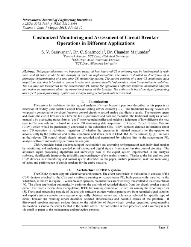 Customized Monitoring and Assessment of Circuit Breaker Operations in ...