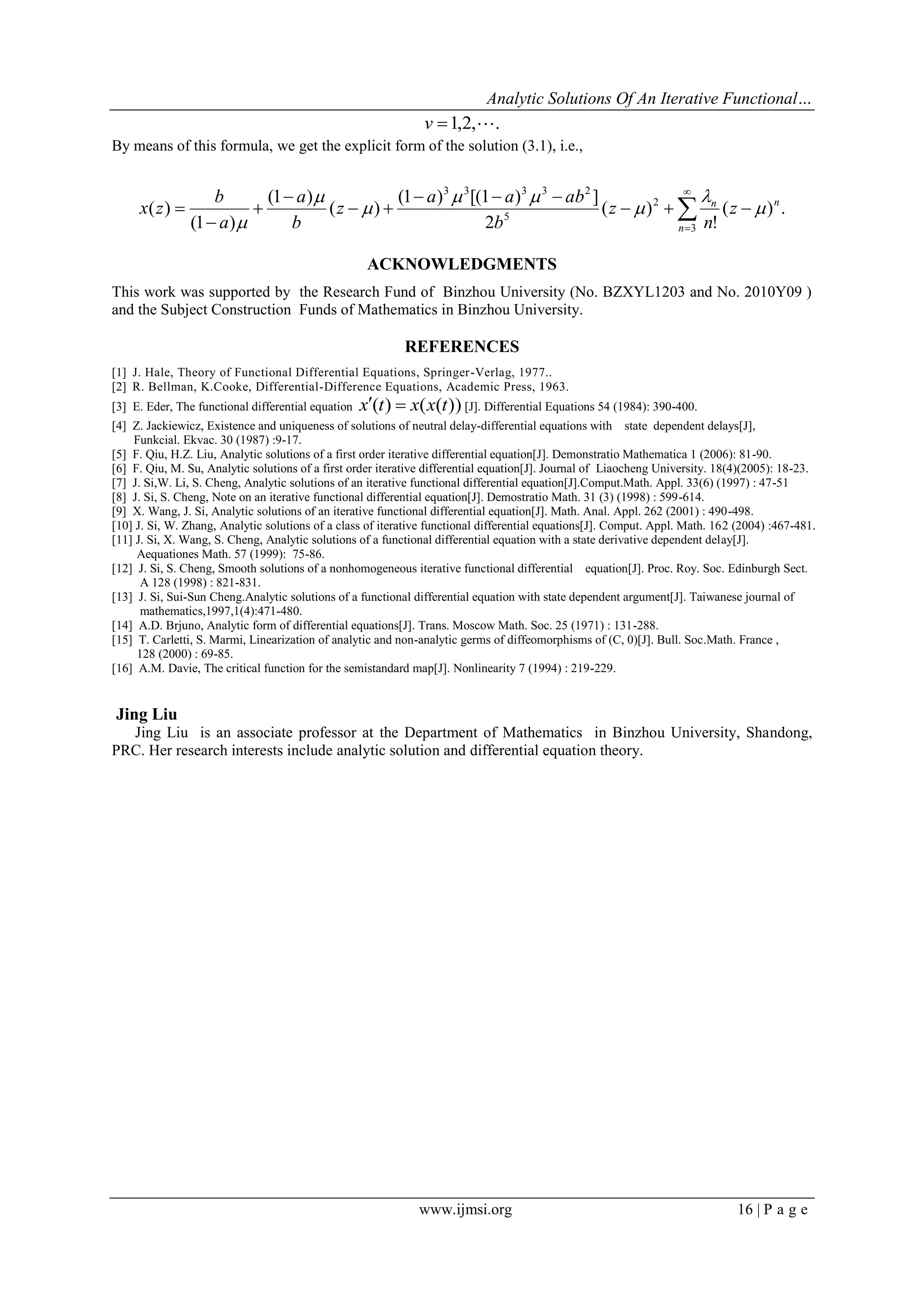 Analytic Solutions of an Iterative Functional Differential Equation with Delays Depending On ...