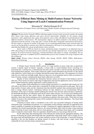 Energy Efficient Data Mining in Multi-Feature Sensor Networks Using Improved Leach Communication ...