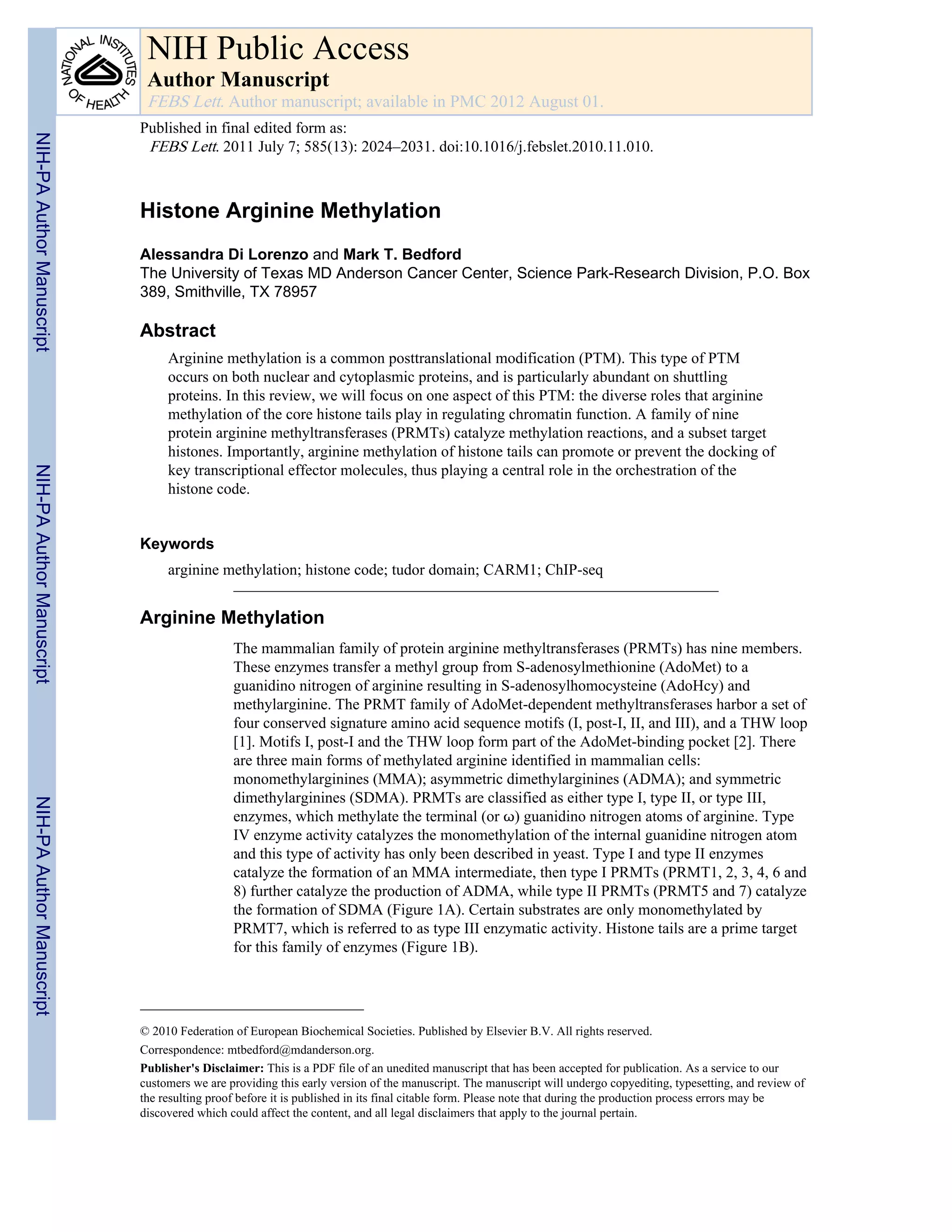ReviewArginineMethylation | PDF