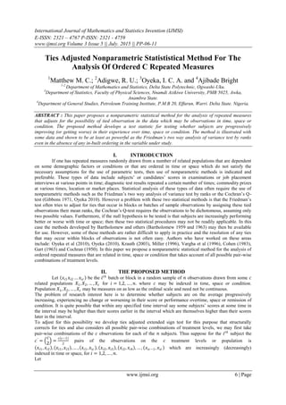 Ties Adjusted Nonparametric Statististical Method For The Analysis Of Ordered C Repeated Mea | PDF