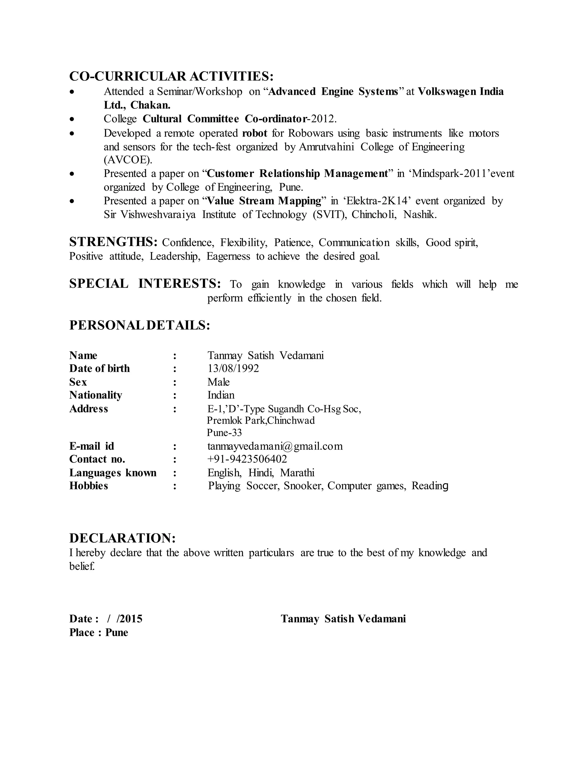 TANMAY SATISH VEDAMANI res | PDF