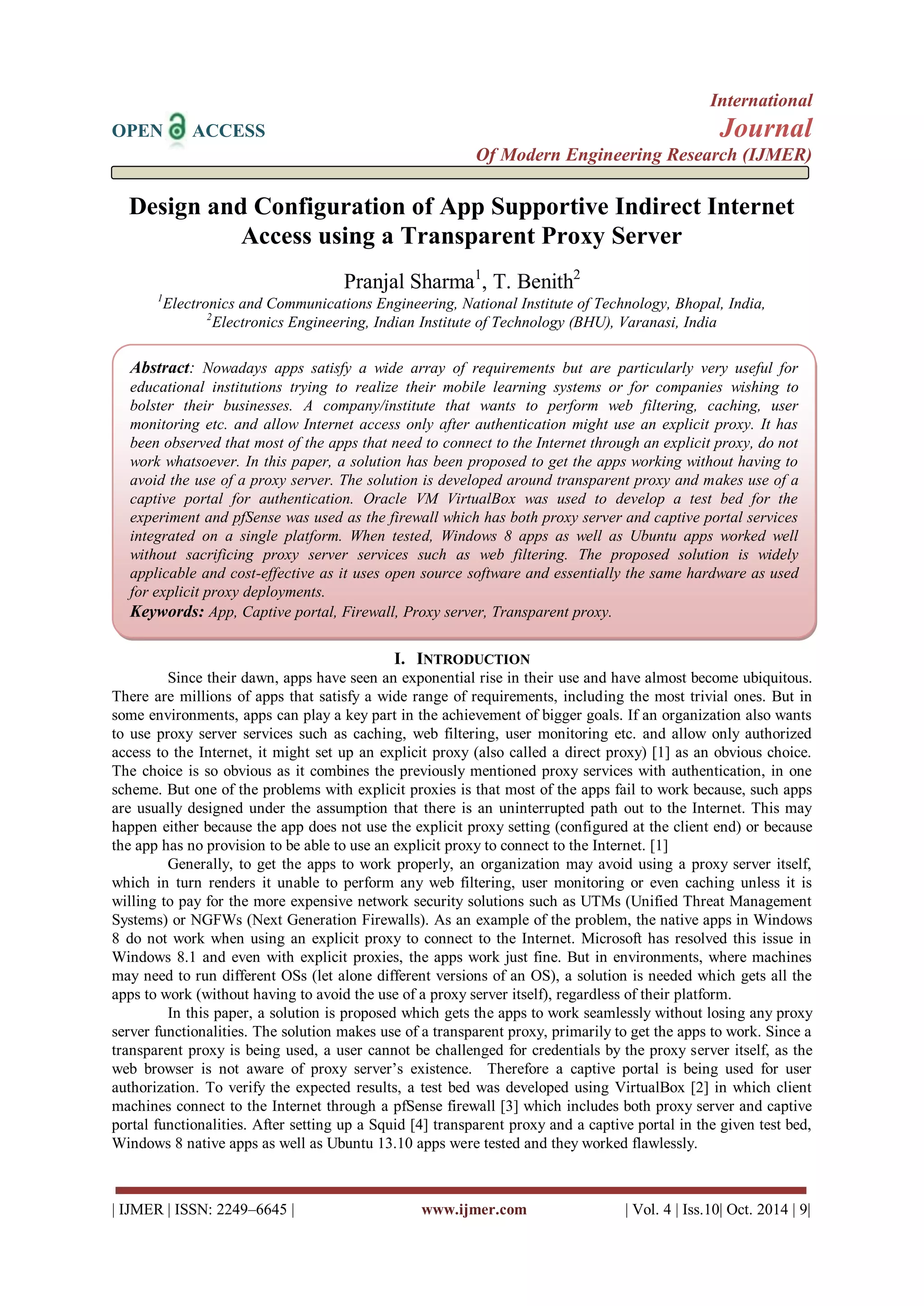 Design and Configuration of App Supportive Indirect Internet Access using a Transparent Proxy ...