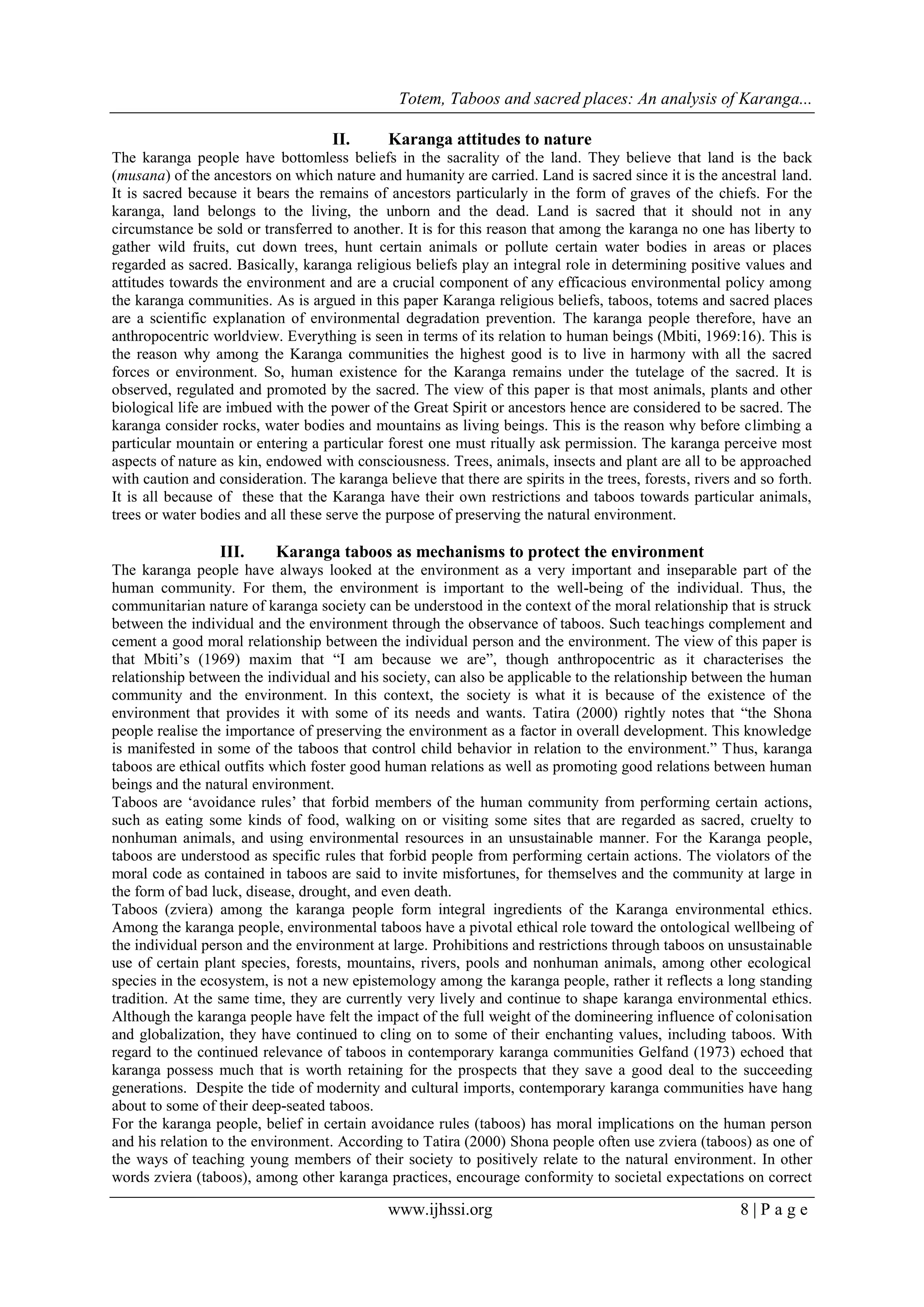 Totem, Taboos and sacred places: An analysis of Karanga people's ...