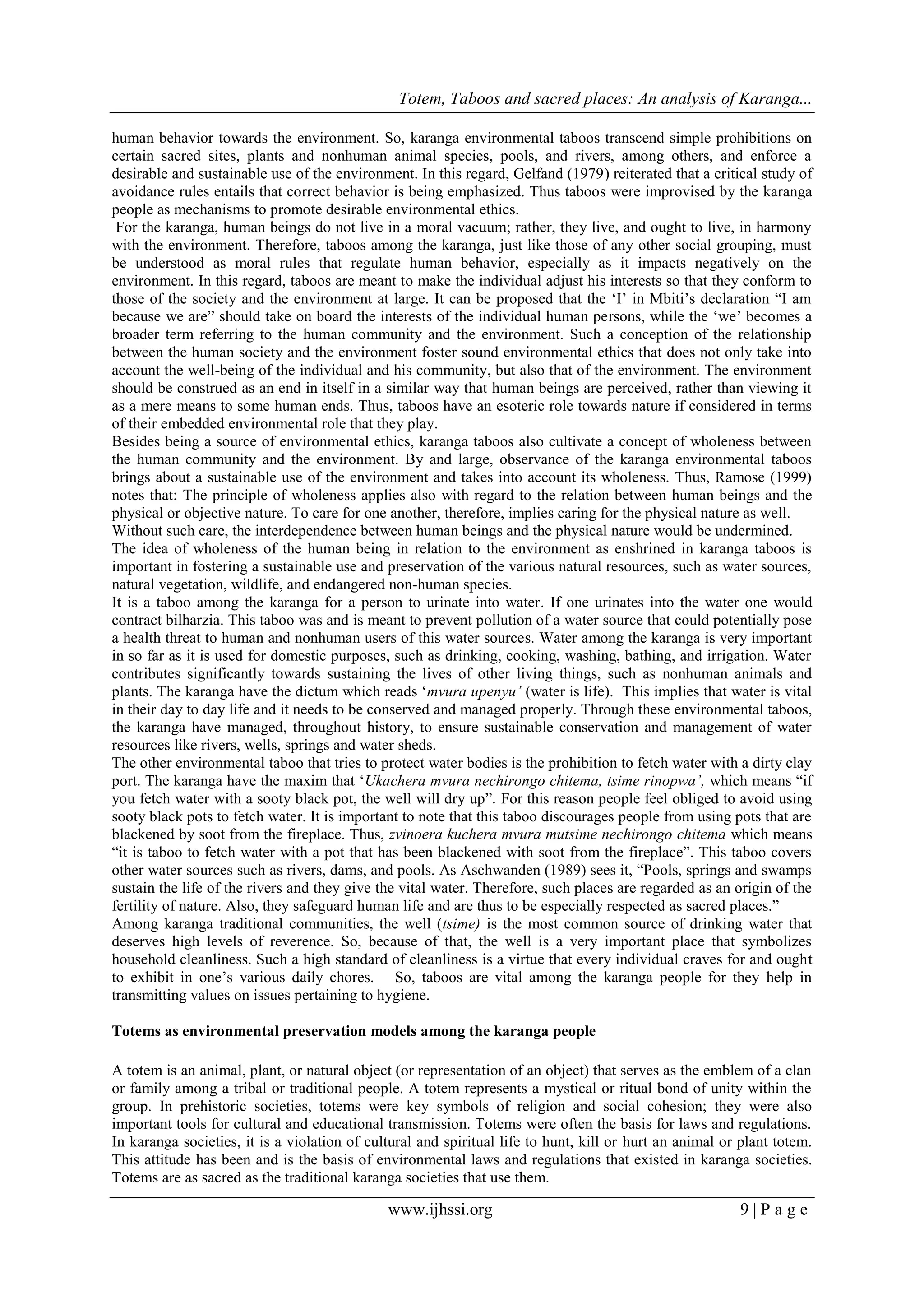 Totem, Taboos and sacred places: An analysis of Karanga people's ...
