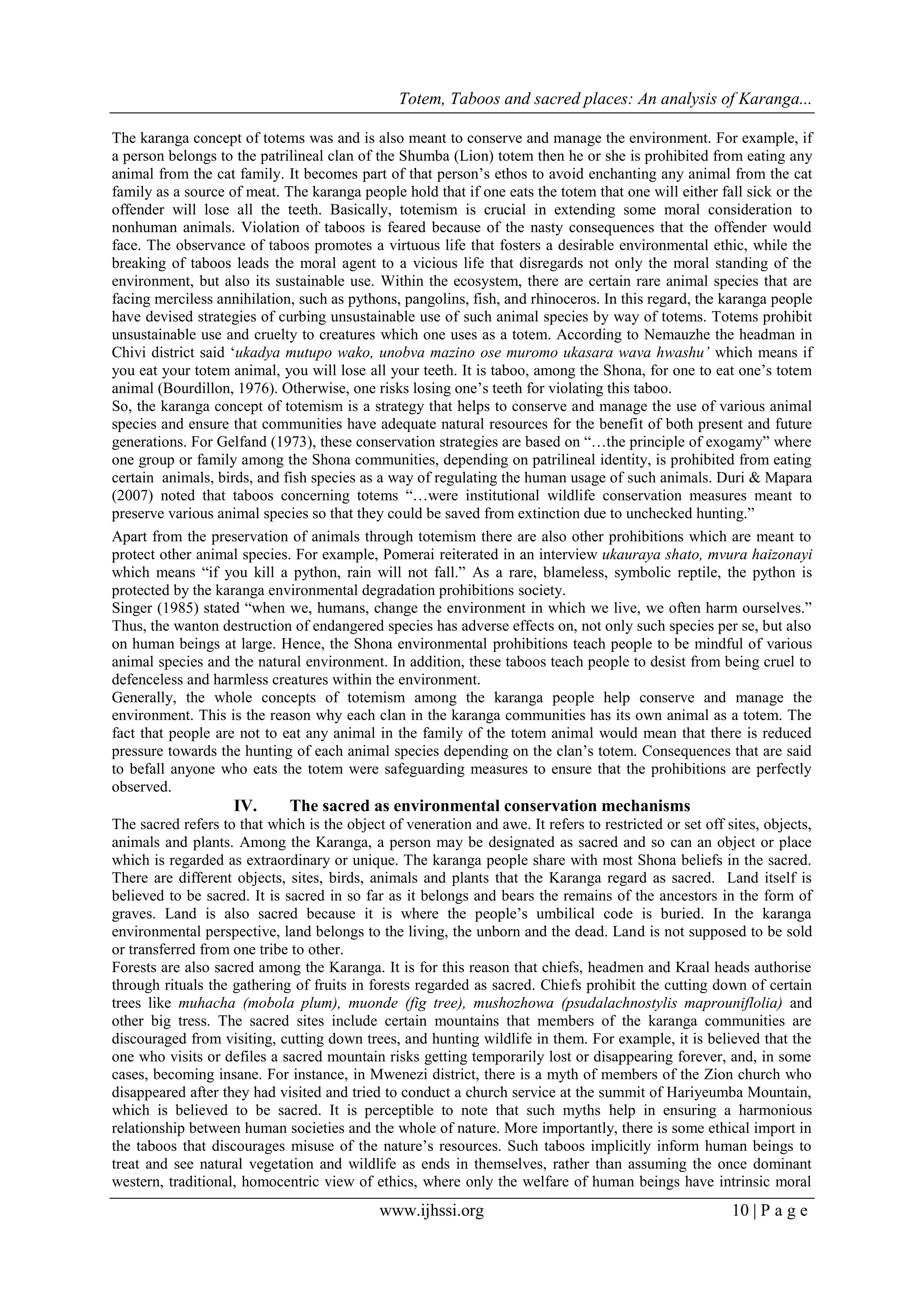 Totem, Taboos and sacred places: An analysis of Karanga people's ...