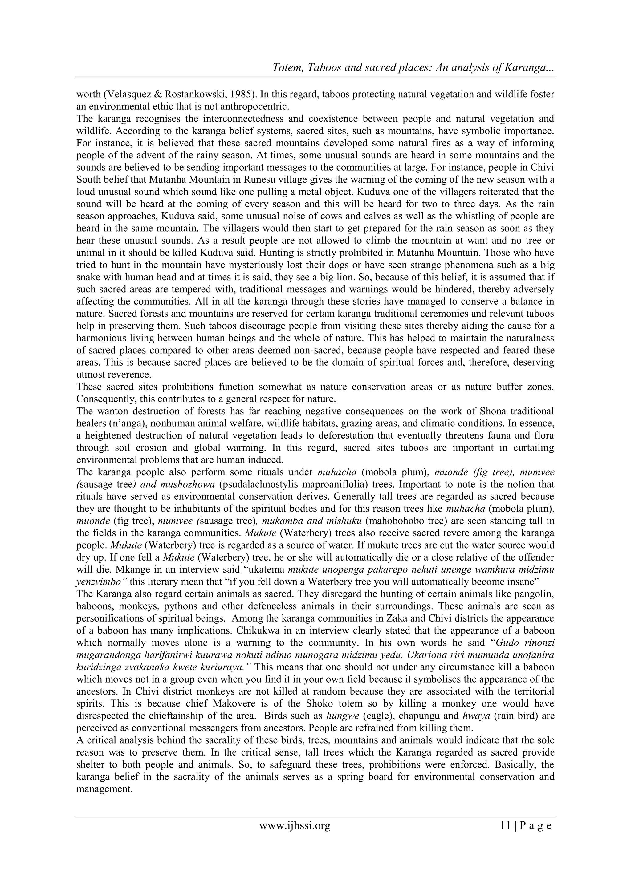 Totem, Taboos and sacred places: An analysis of Karanga people's ...