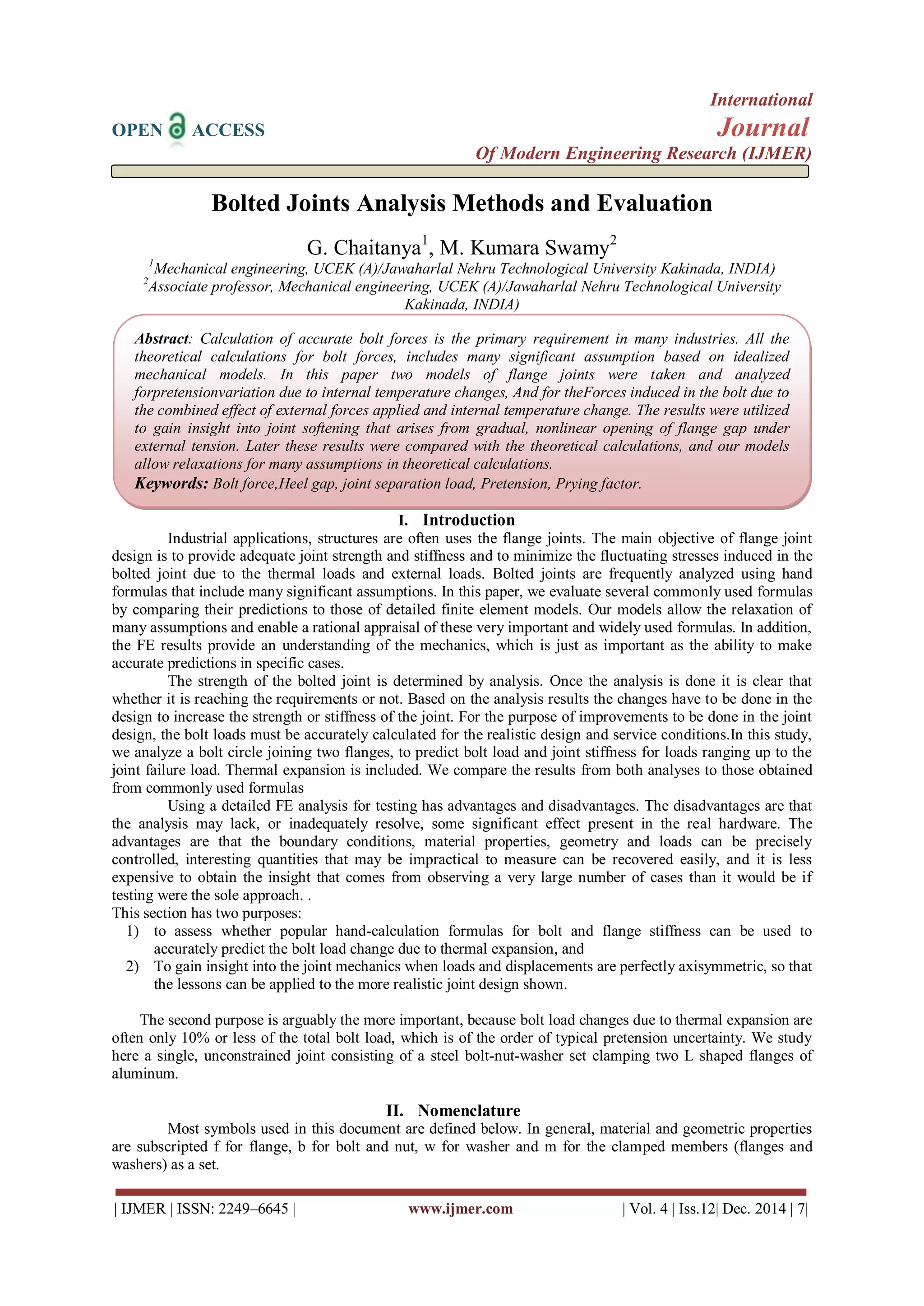 Bolted Joints Analysis Methods and Evaluation | PDF