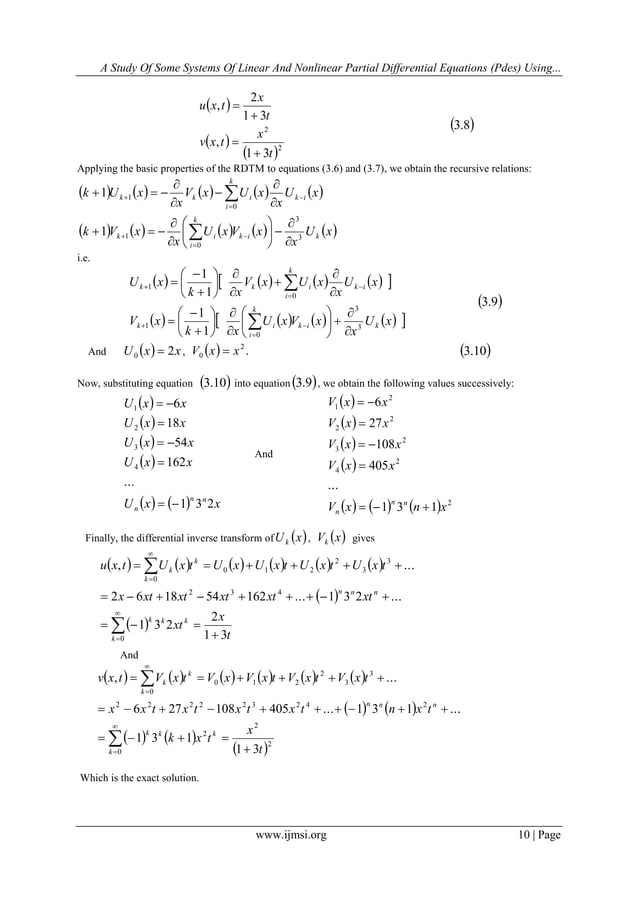 A Study of Some Systems of Linear and Nonlinear Partial Differential Equations (Pdes) Using ...