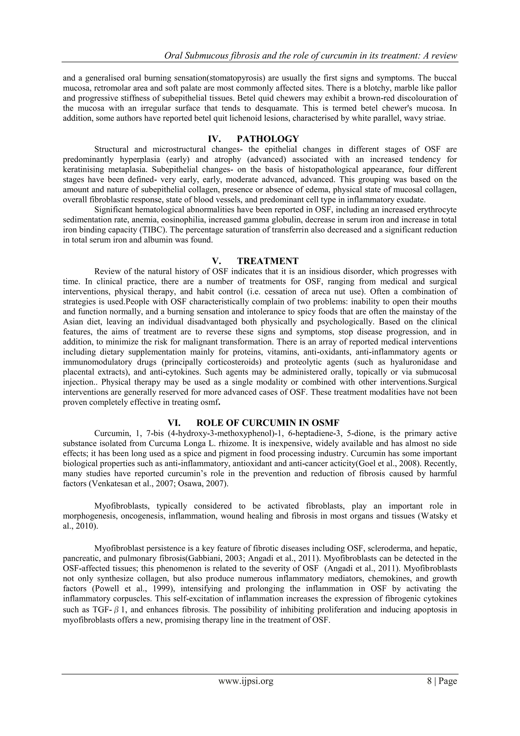 Oral Submucous fibrosis and the role of curcumin in its treatment: A ...