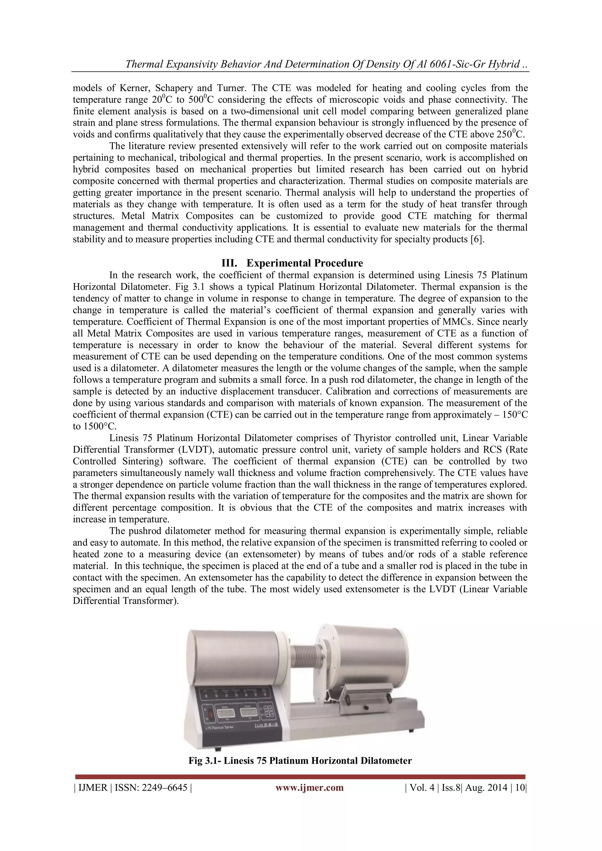 Thermal Expansivity Behavior and Determination of Density of Al 6061-Sic-Gr Hybrid Metal Matrix ...