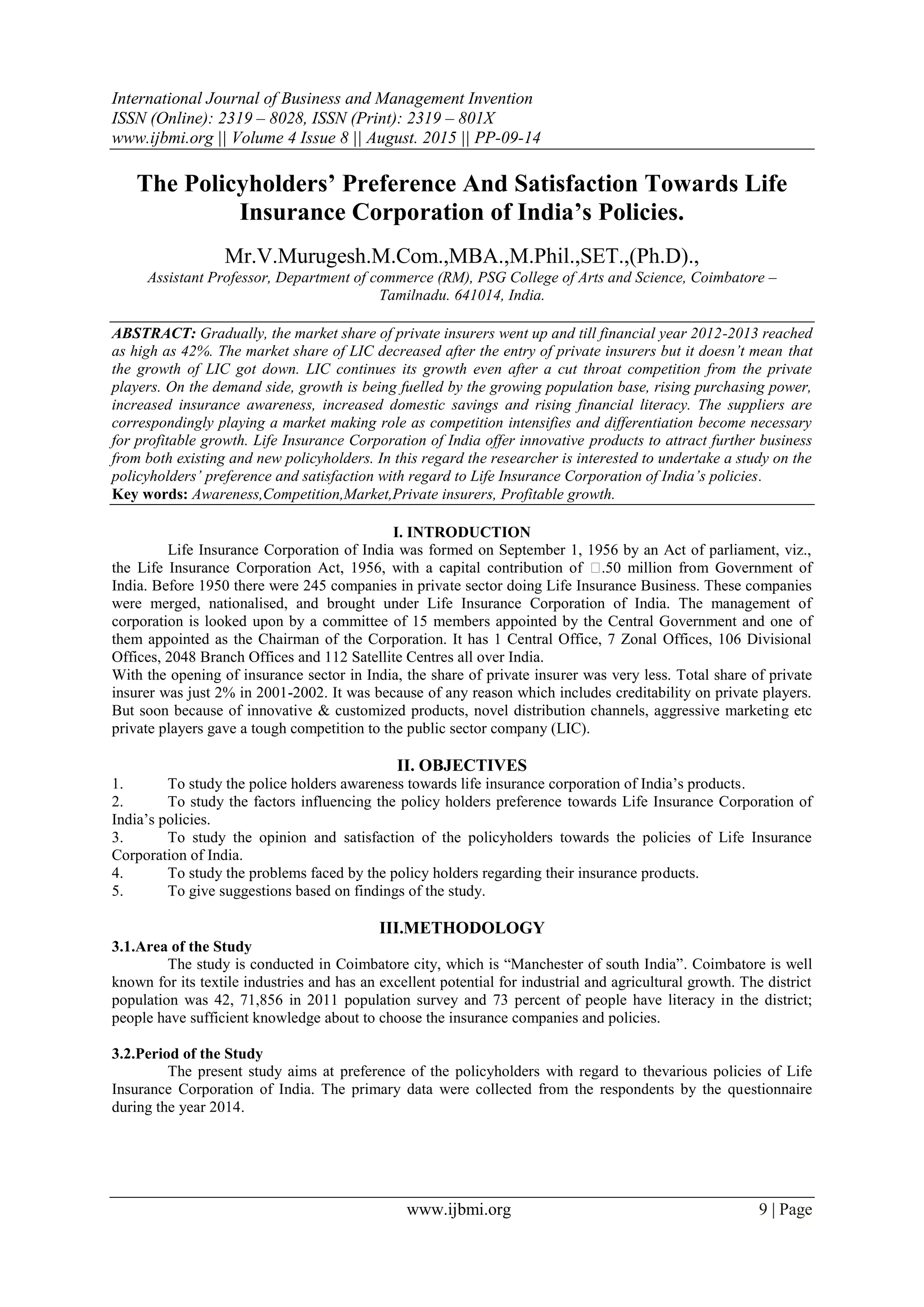 The Policyholders' Preference And Satisfaction Towards Life Insurance ...