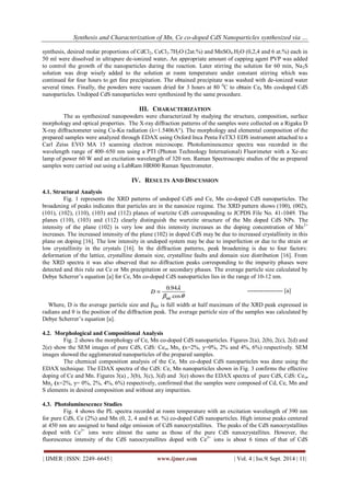 Synthesis and Characterization of Mn, Ce Co-Doped CDS Nanoparticles Synthesized Via Co ...