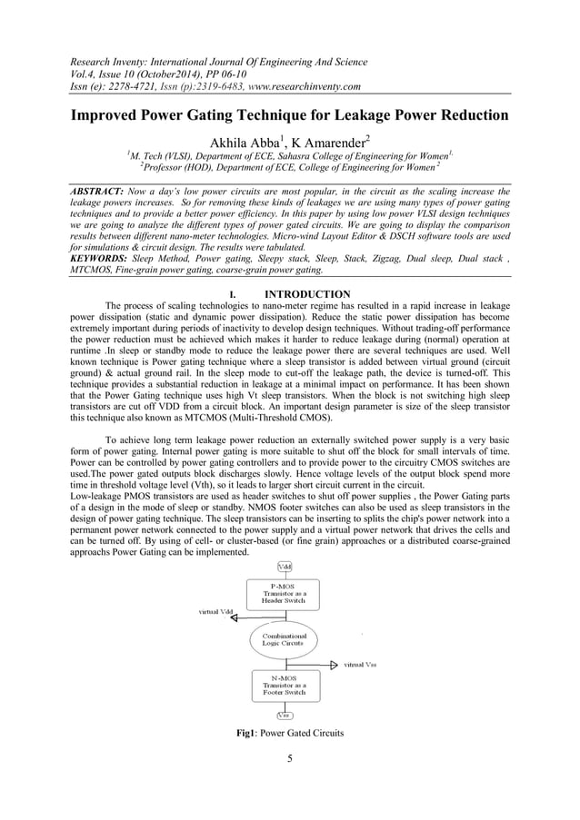 Improved Power Gating Technique for Leakage Power Reduction | PDF