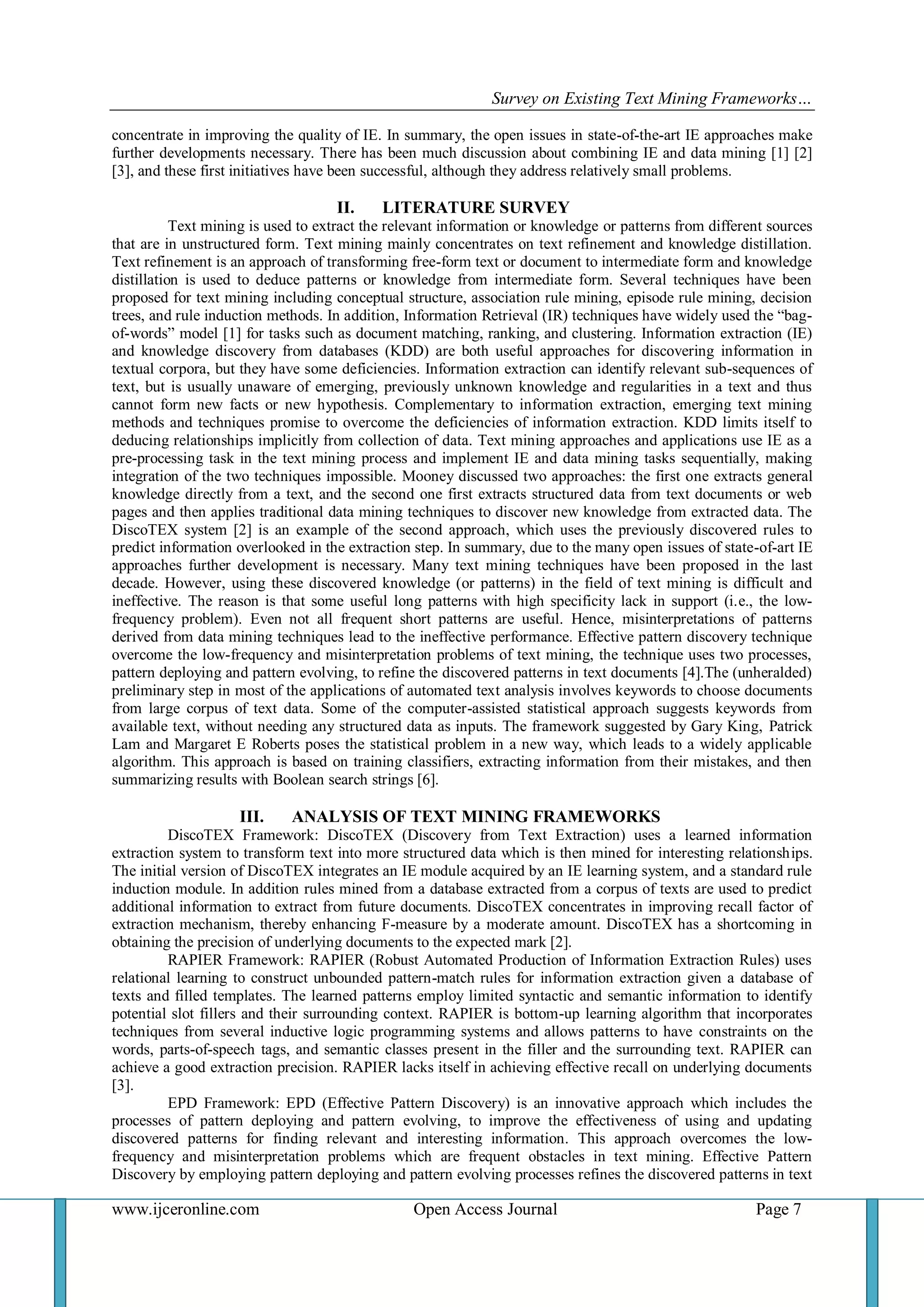 Survey on Existing Text Mining Frameworks and A Proposed Idealistic Framework for Text Mining by ...