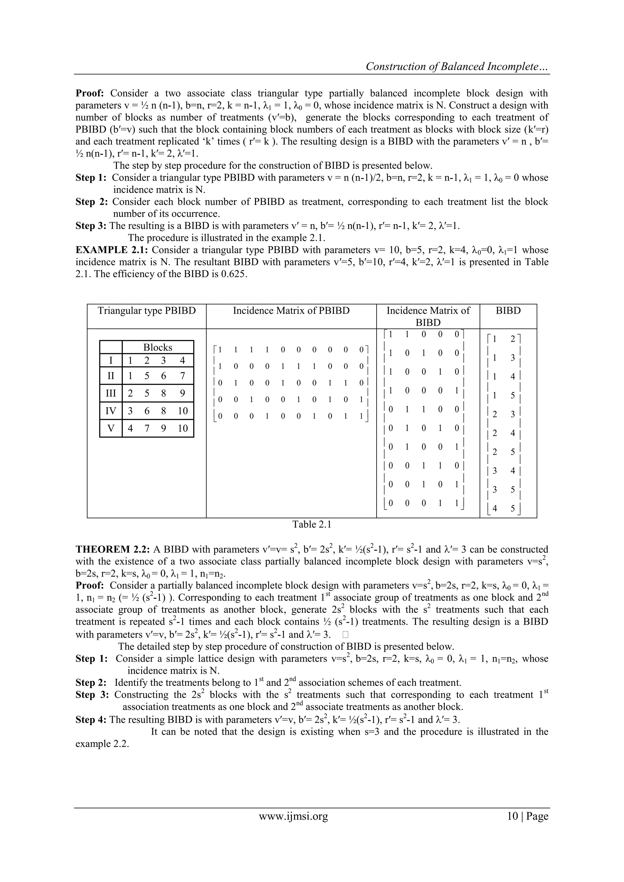 Construction of Balanced Incomplete Block Designs | PDF