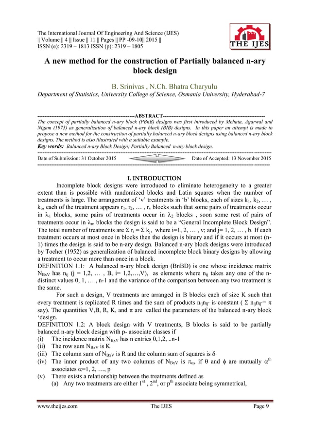 A new method for the construction of Partially balanced n-ary block design | PDF