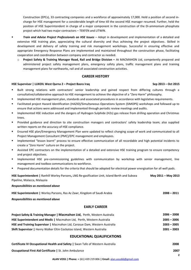 CV - Alan Voss | DOC | Civil Engineering Industry | Industries