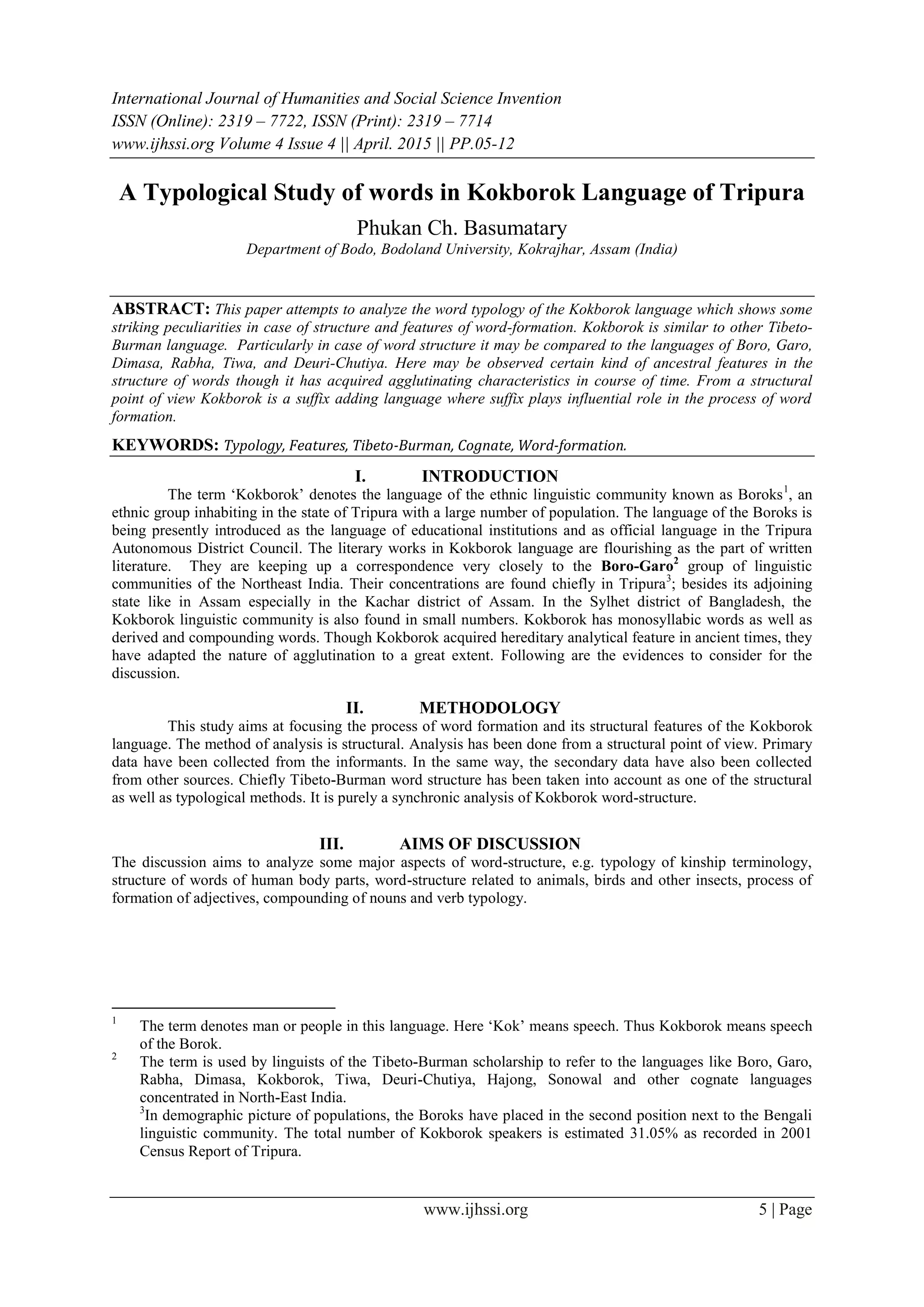 A Typological Study of words in Kokborok Language of Tripura | PDF