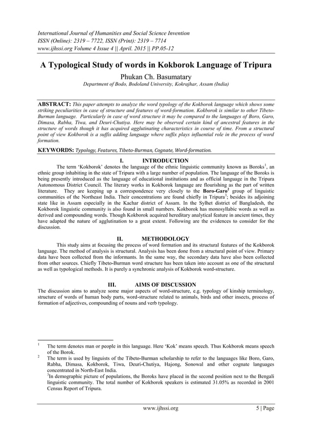A Typological Study of words in Kokborok Language of Tripura | PDF