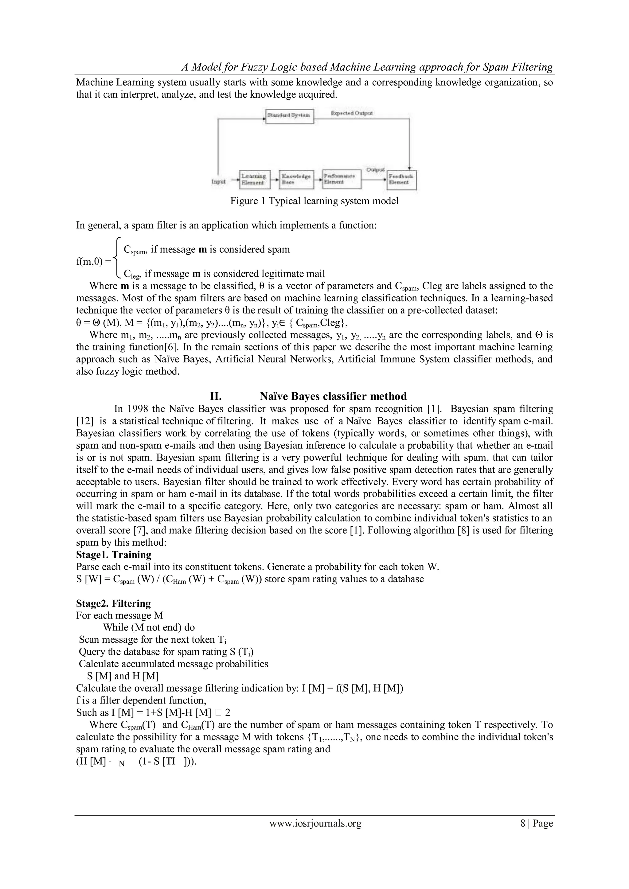 A Model for Fuzzy Logic Based Machine Learning Approach for Spam Filtering | PDF