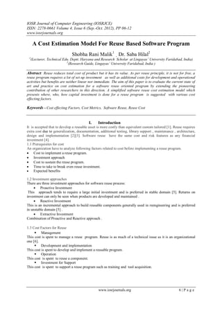 A Cost Estimation Model For Reuse Based Software Program | PDF