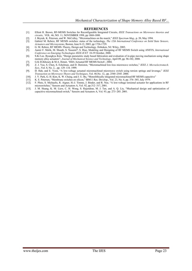 Mechanical Characterization of Shape Memory Alloy Based RF MEMS switch using ANSYS | PDF