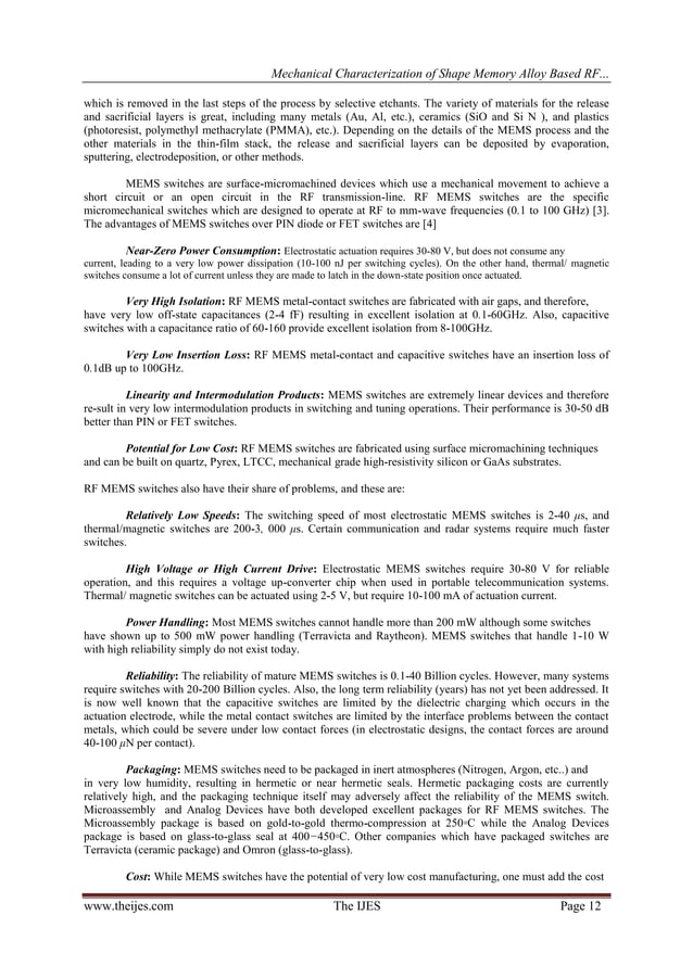 Mechanical Characterization of Shape Memory Alloy Based RF MEMS switch using ANSYS | PDF