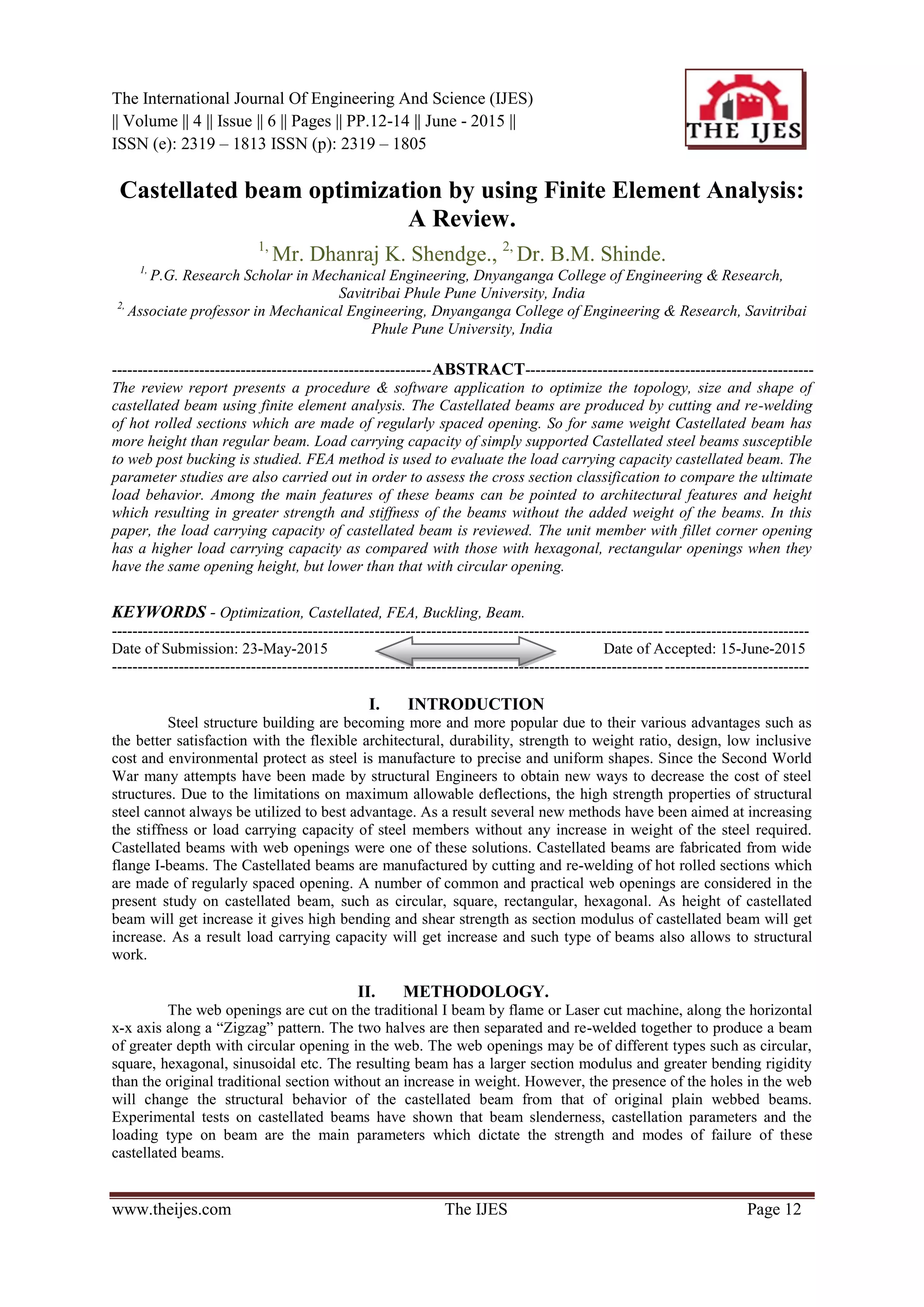 Castellated beam optimization by using Finite Element Analysis: A Review. | PDF