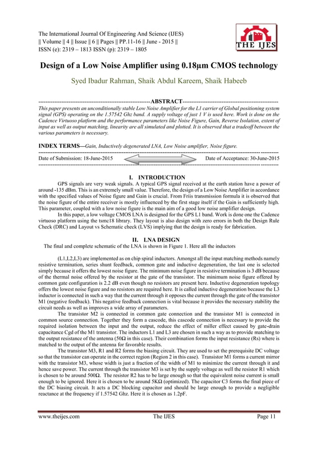 Design of a Low Noise Amplifier using 0.18μm CMOS technology | PDF
