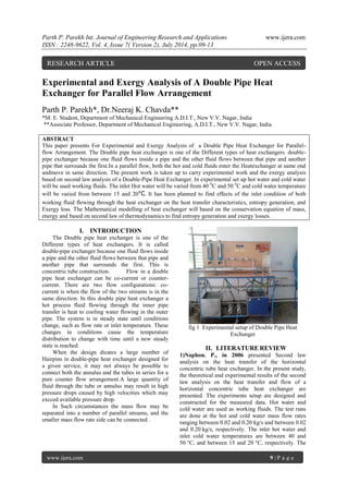 Experimental and Exergy Analysis of A Double Pipe Heat Exchanger for ...