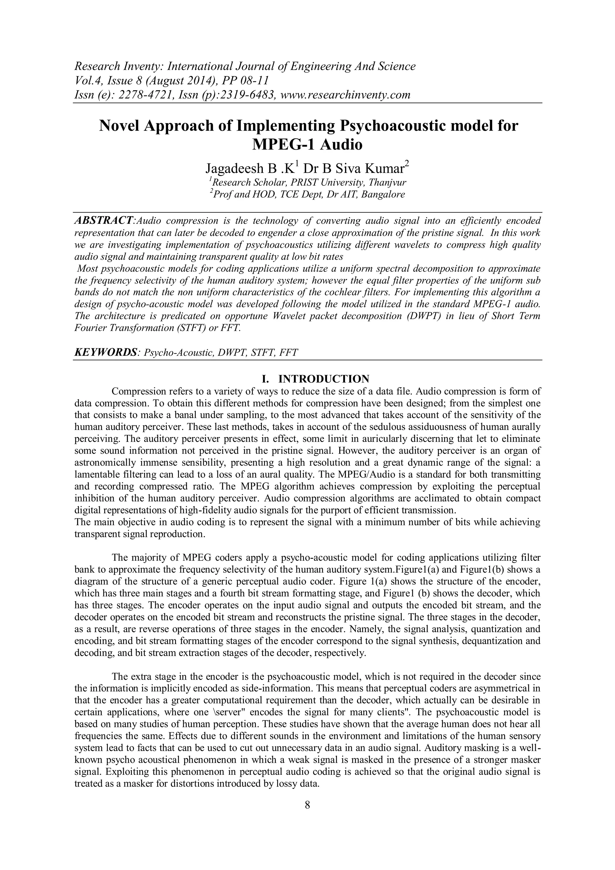 Novel Approach of Implementing Psychoacoustic model for MPEG-1 Audio | PDF