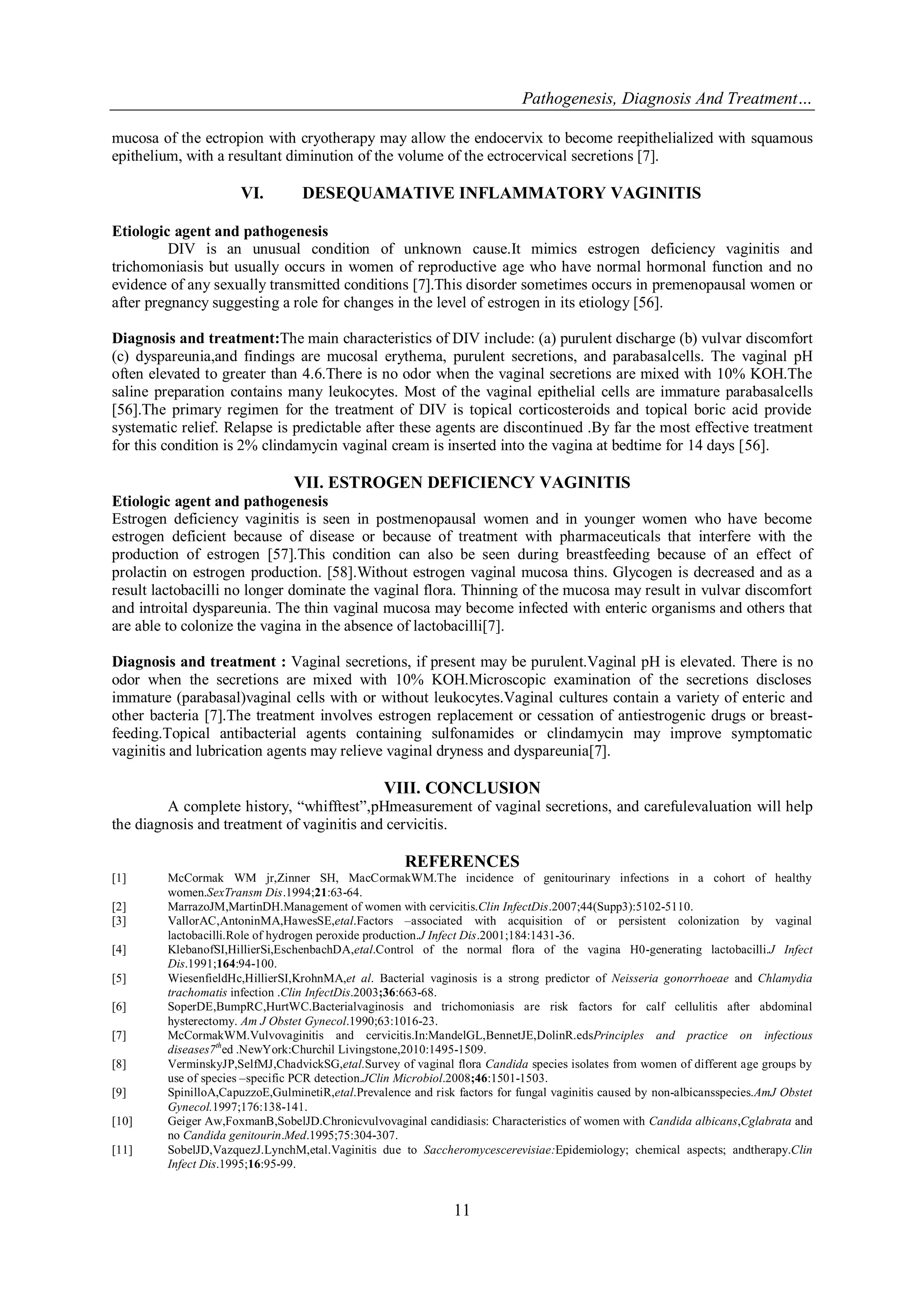 Pathogenesis, Diagnosis and Treatment of Vaginitis and Cervicitis in ...