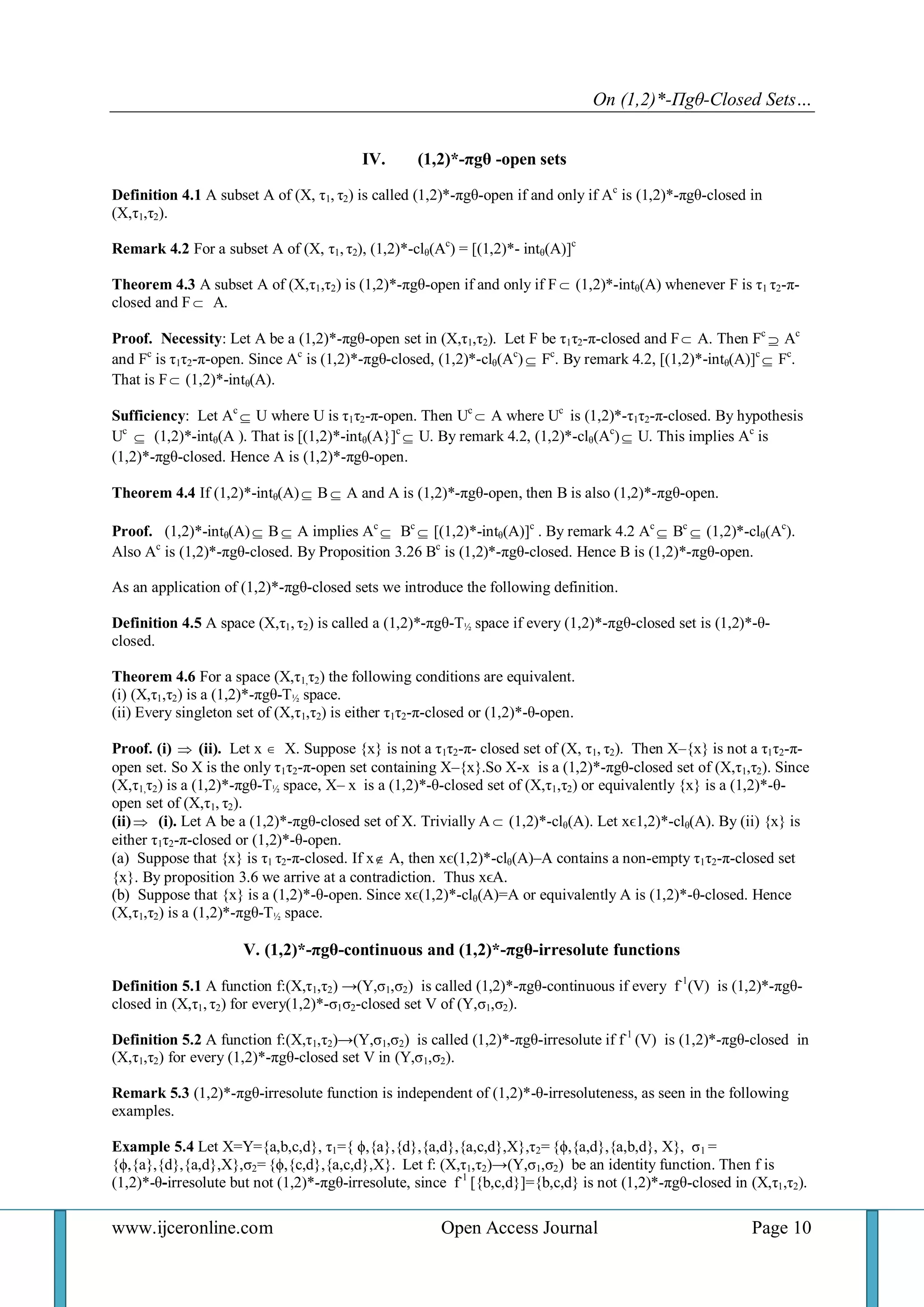 On (1,2)*-πgθ-CLOSED SETS IN BITOPOLOGICAL SPACES | PDF