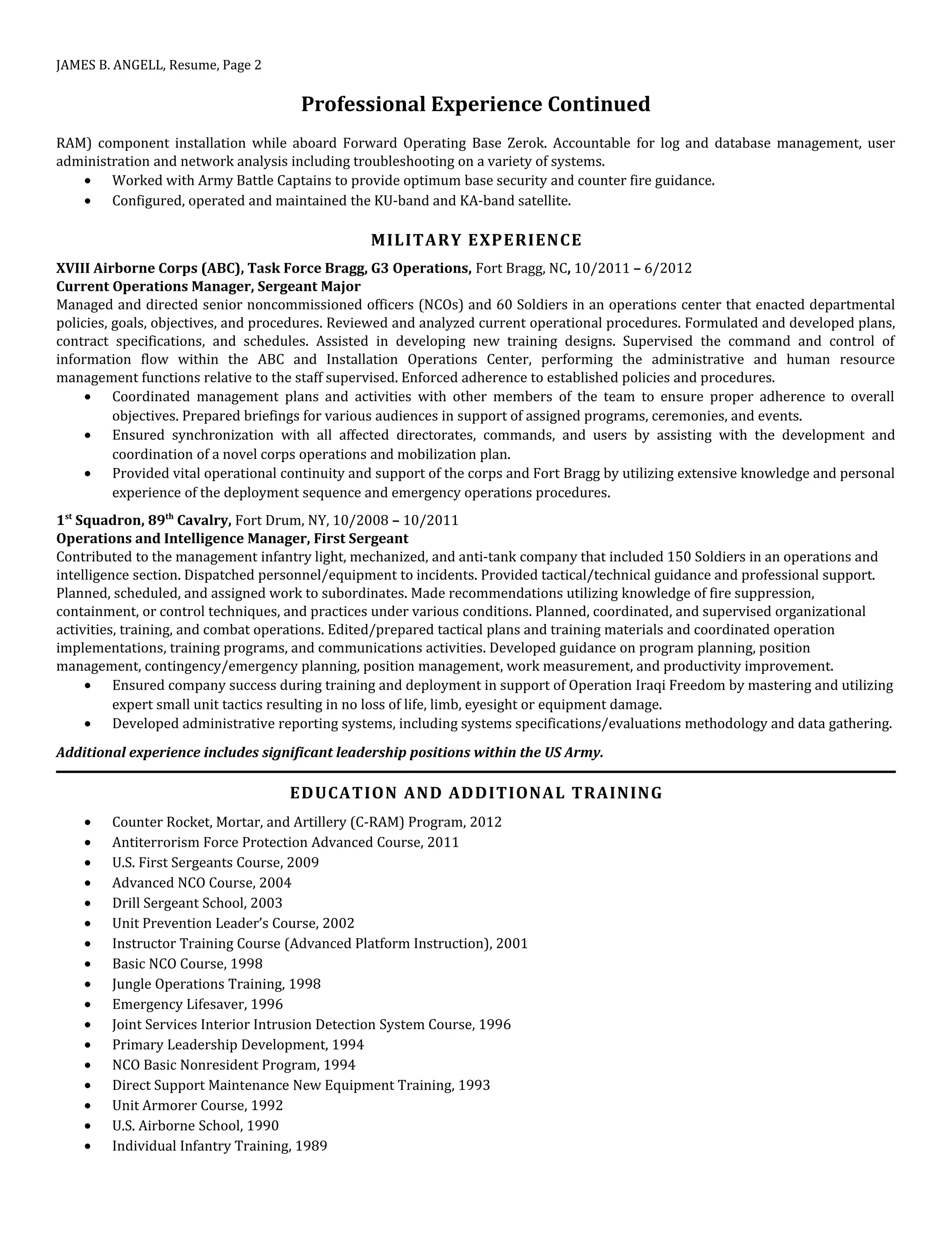 james angell civillian resume | DOC