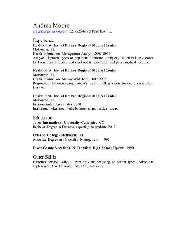 Andrea resume 2016 | DOCX | Medical Health
