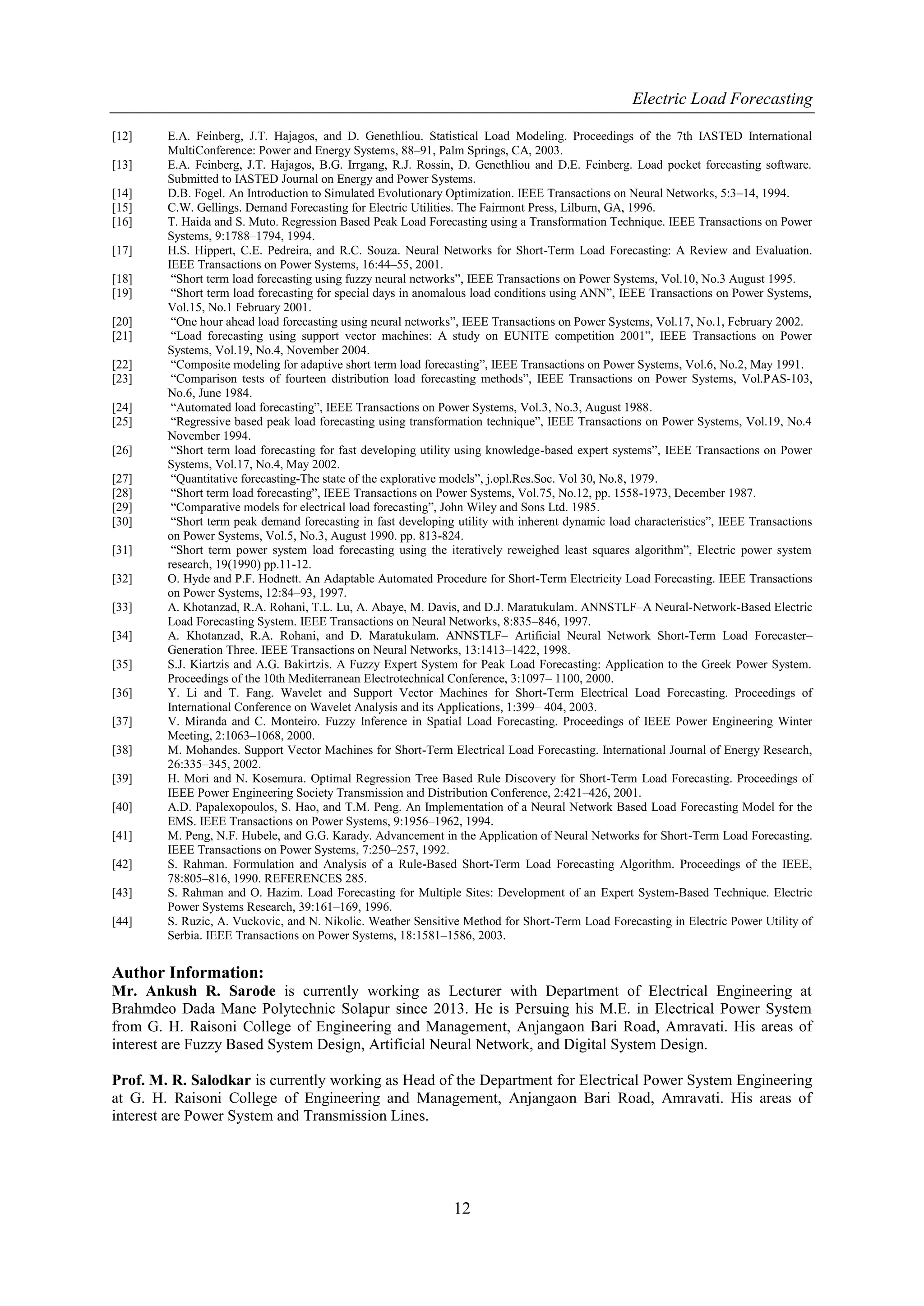 Electric Load Forecasting Pdf