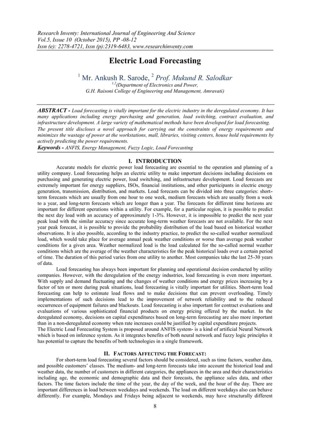 Electric Load Forecasting Pdf