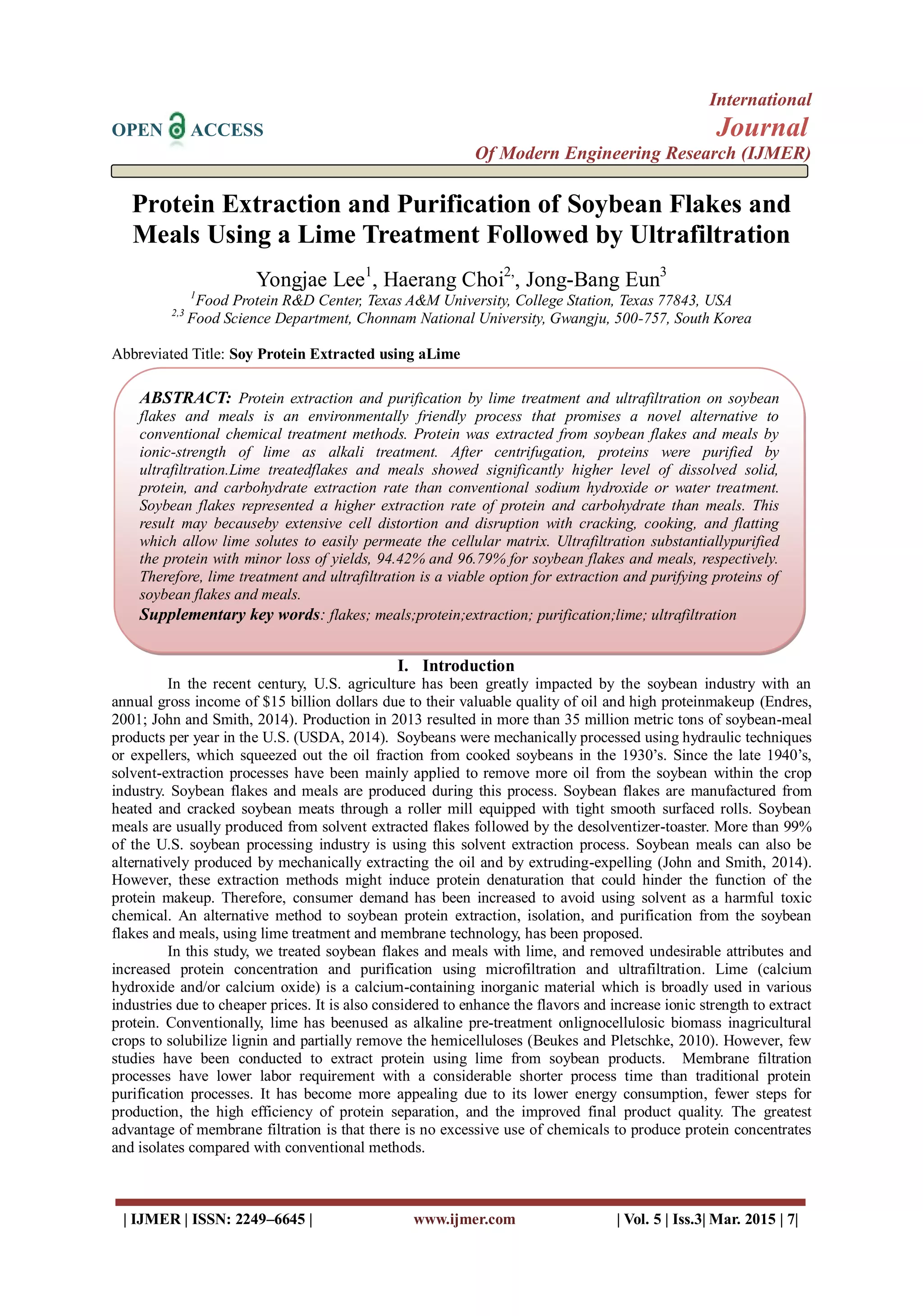 Protein Extraction and Purification of Soybean Flakes and Meals Using a ...