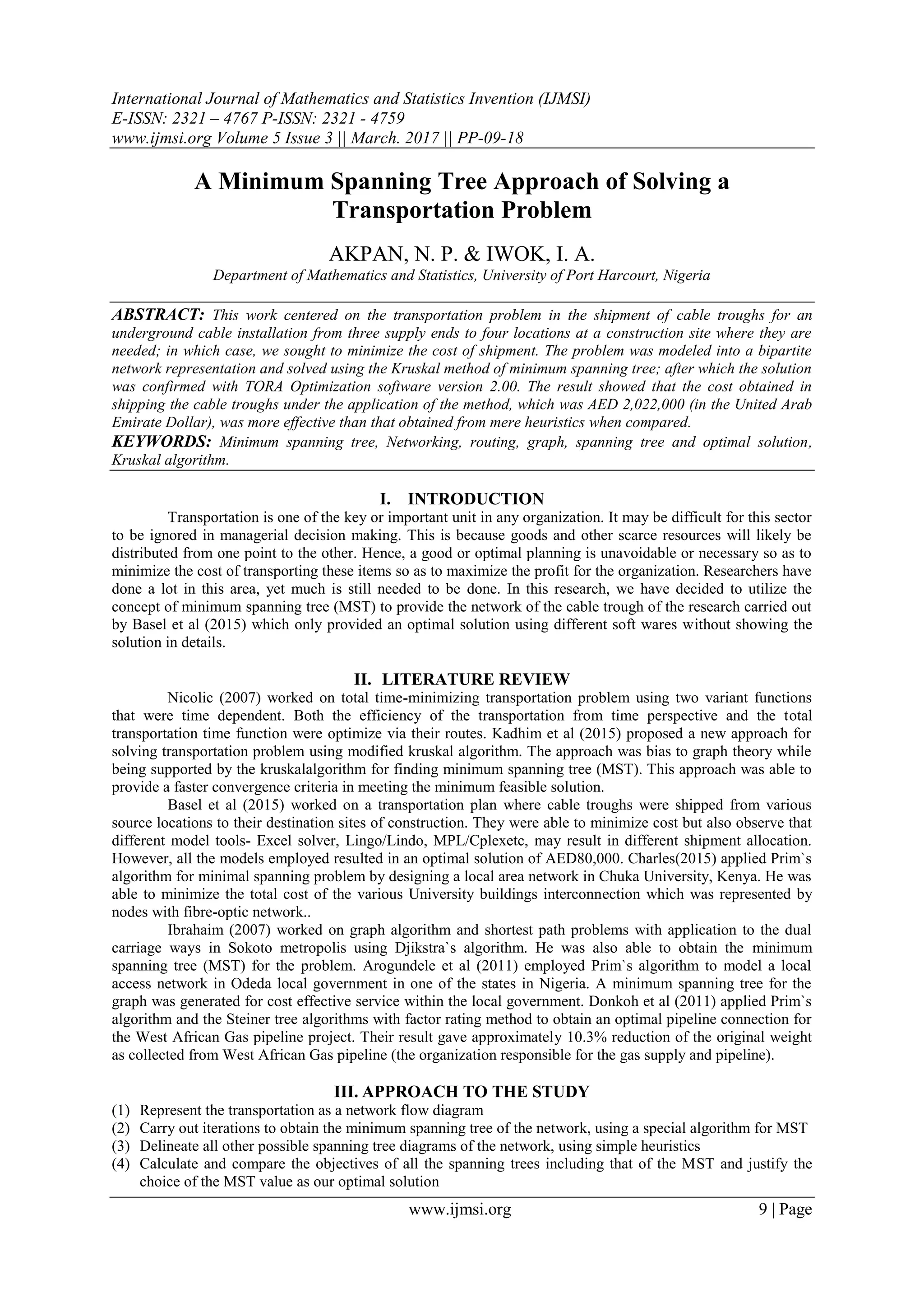 A Minimum Spanning Tree Approach of Solving a Transportation Problem | PDF