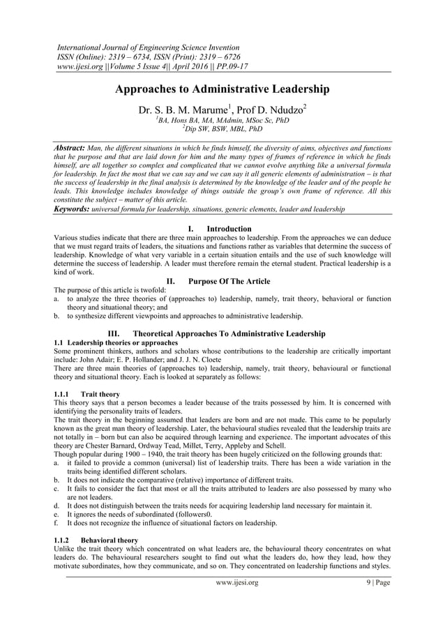 Approaches to Administrative Leadership | PDF | Business | Business and ...