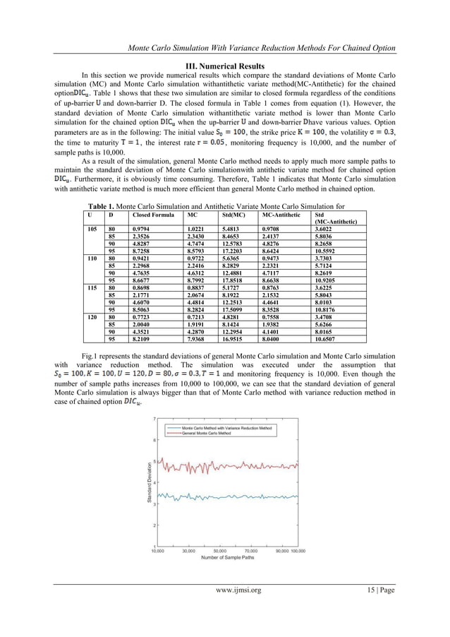 Monte Carlo Simulation With Variance Reduction Methods For Chained