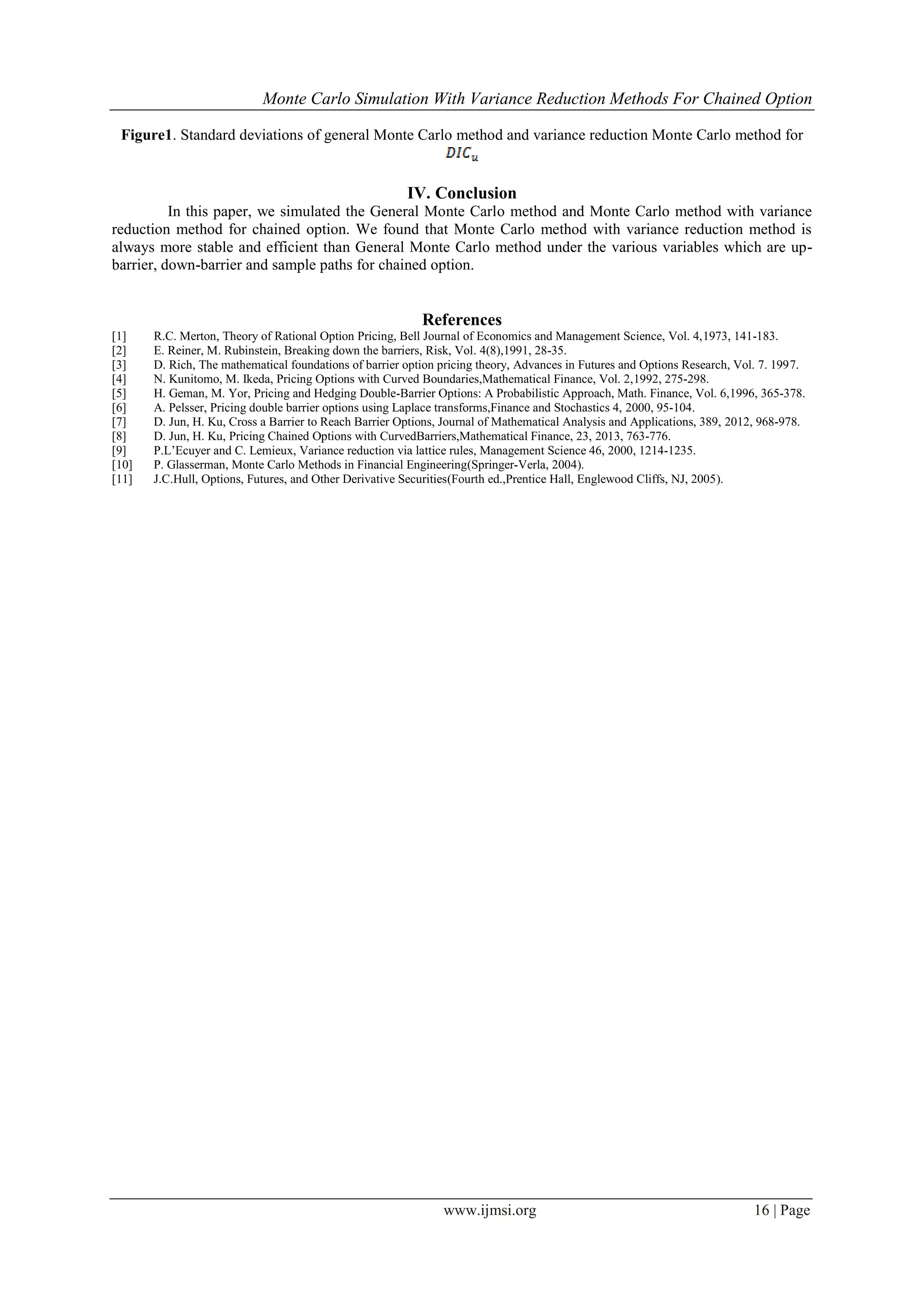 Monte Carlo Simulation with Variance Reduction Methods for Chained Option | PDF