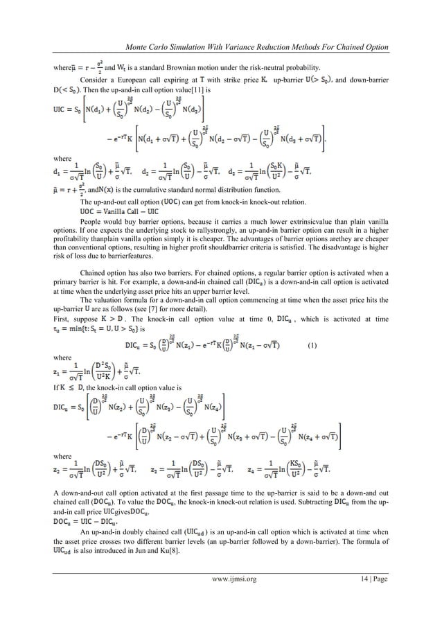 Monte Carlo Simulation with Variance Reduction Methods for Chained ...