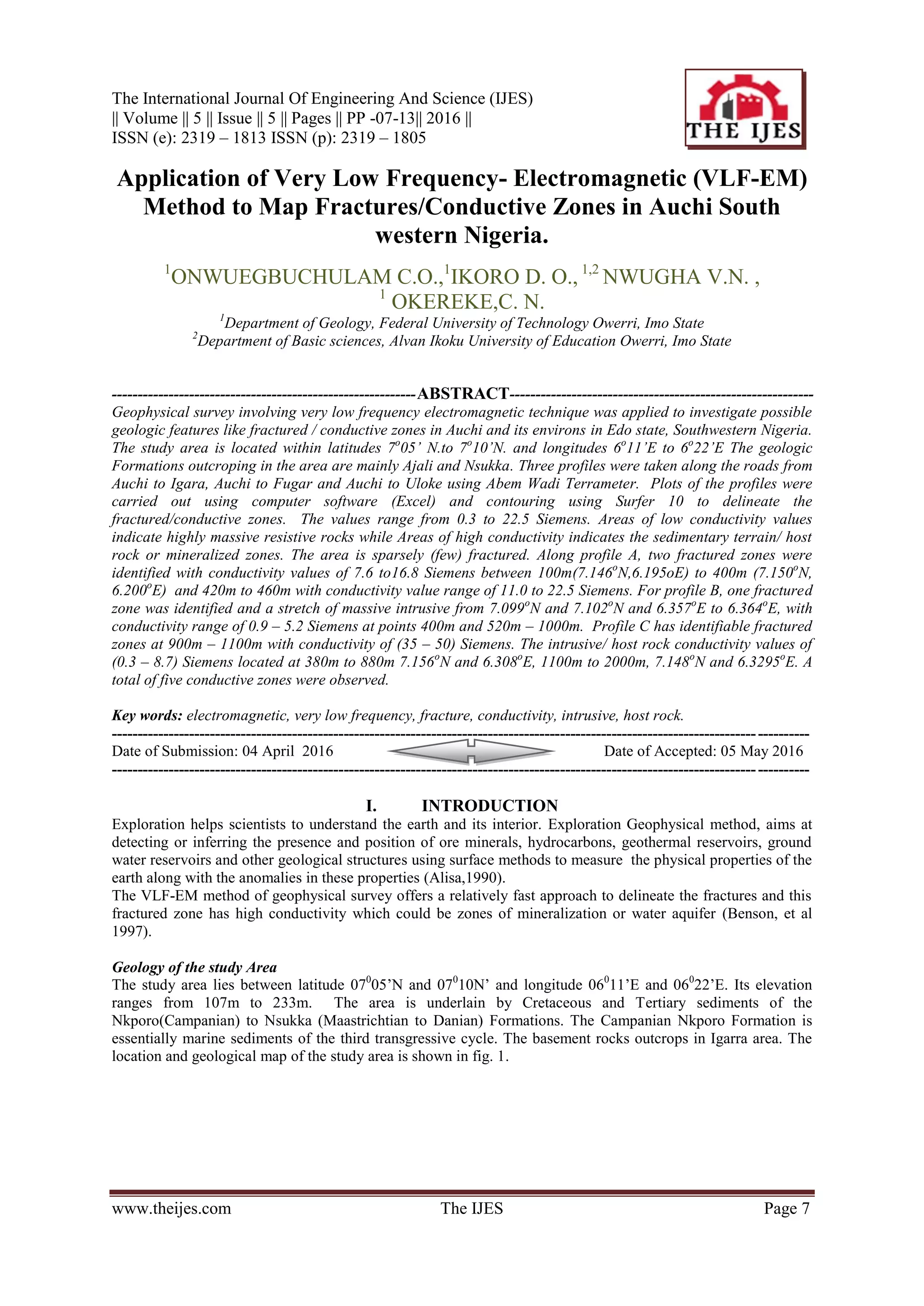 Application of Very Low Frequency- Electromagnetic (VLF-EM) Method to Map Fractures/Conductive ...